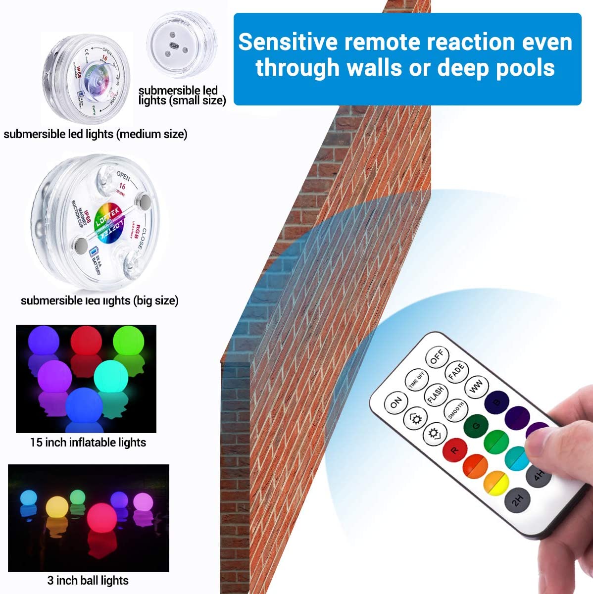 LOFTEK Submersible led Light Remote Control (RF) 2 pcs, 200FT Remote Range