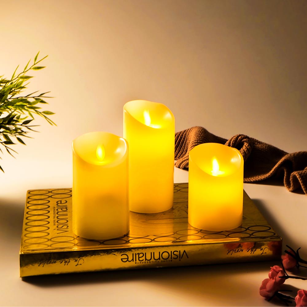 Flickering Flameless LED Candle Sets - Ivory Real Wax Pillar LED ...